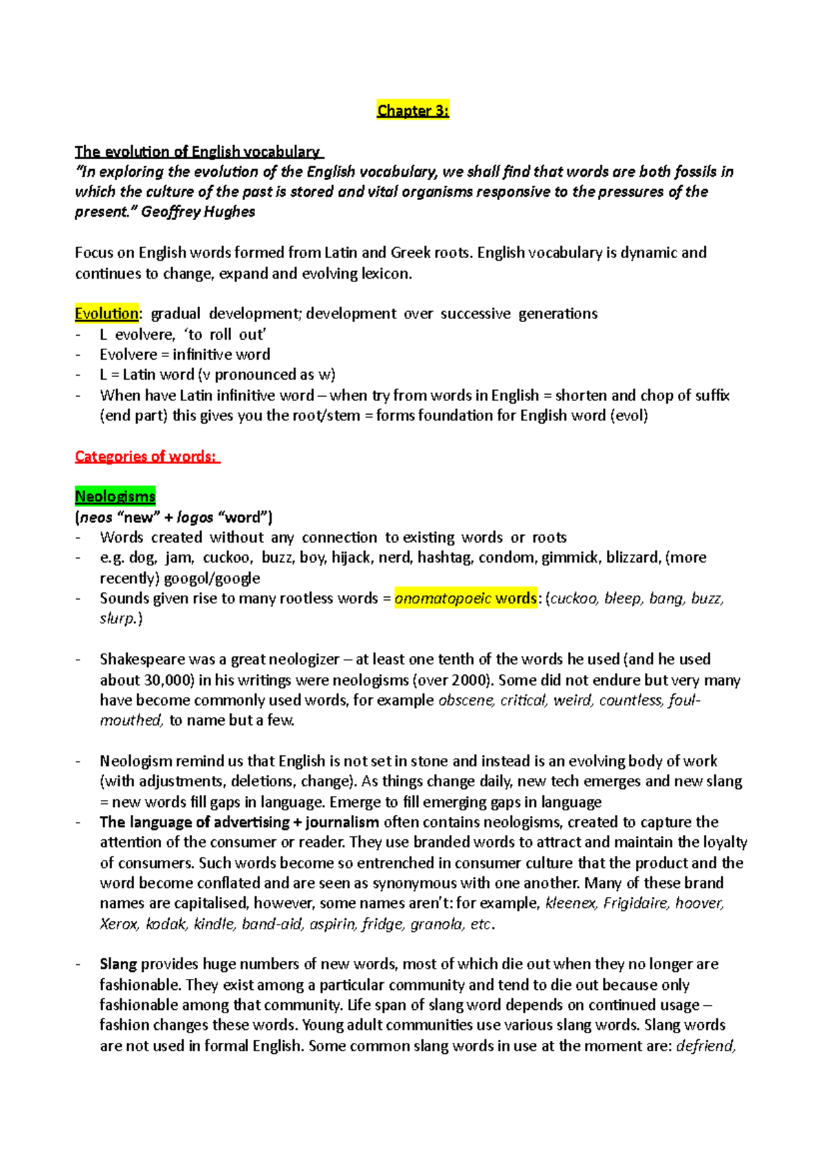 Chapter 3 - Chapter 3: The evolution of English vocabulary “In ...