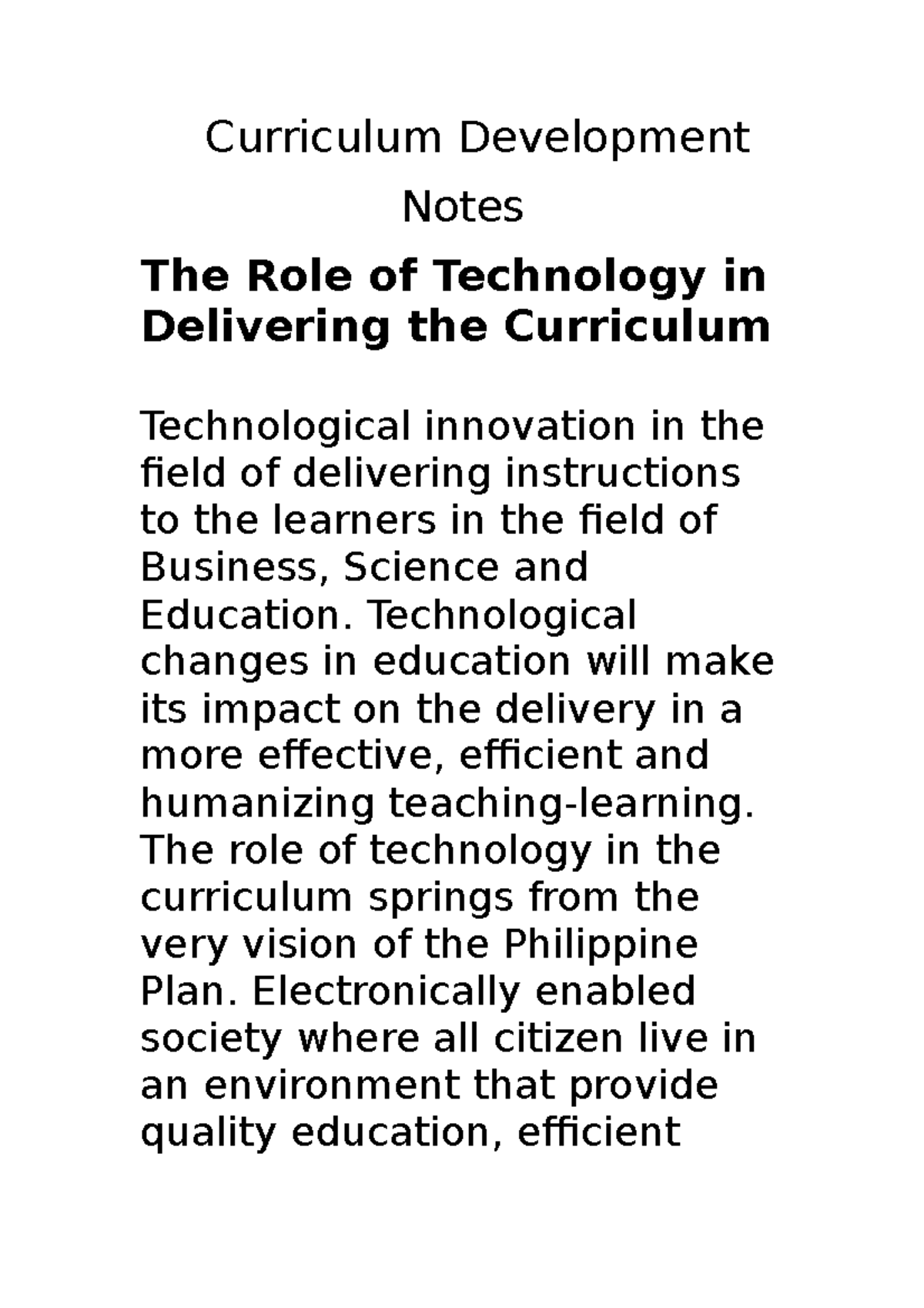 Curriculum Development - Curriculum Development Notes The Role of ...
