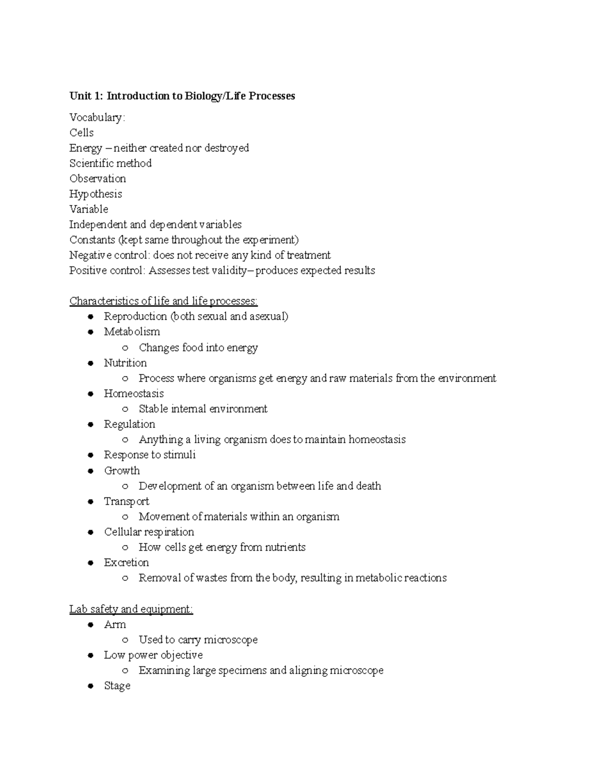 Biology Living Environment Study Guide - Unit 1: Introduction to ...