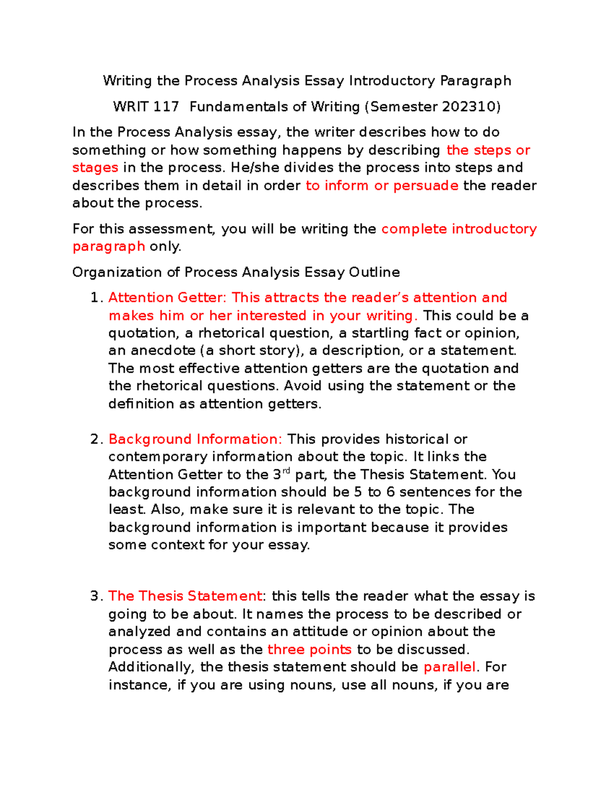 Process Analysis Essay Introductory Paragraph Guide - Writing the ...