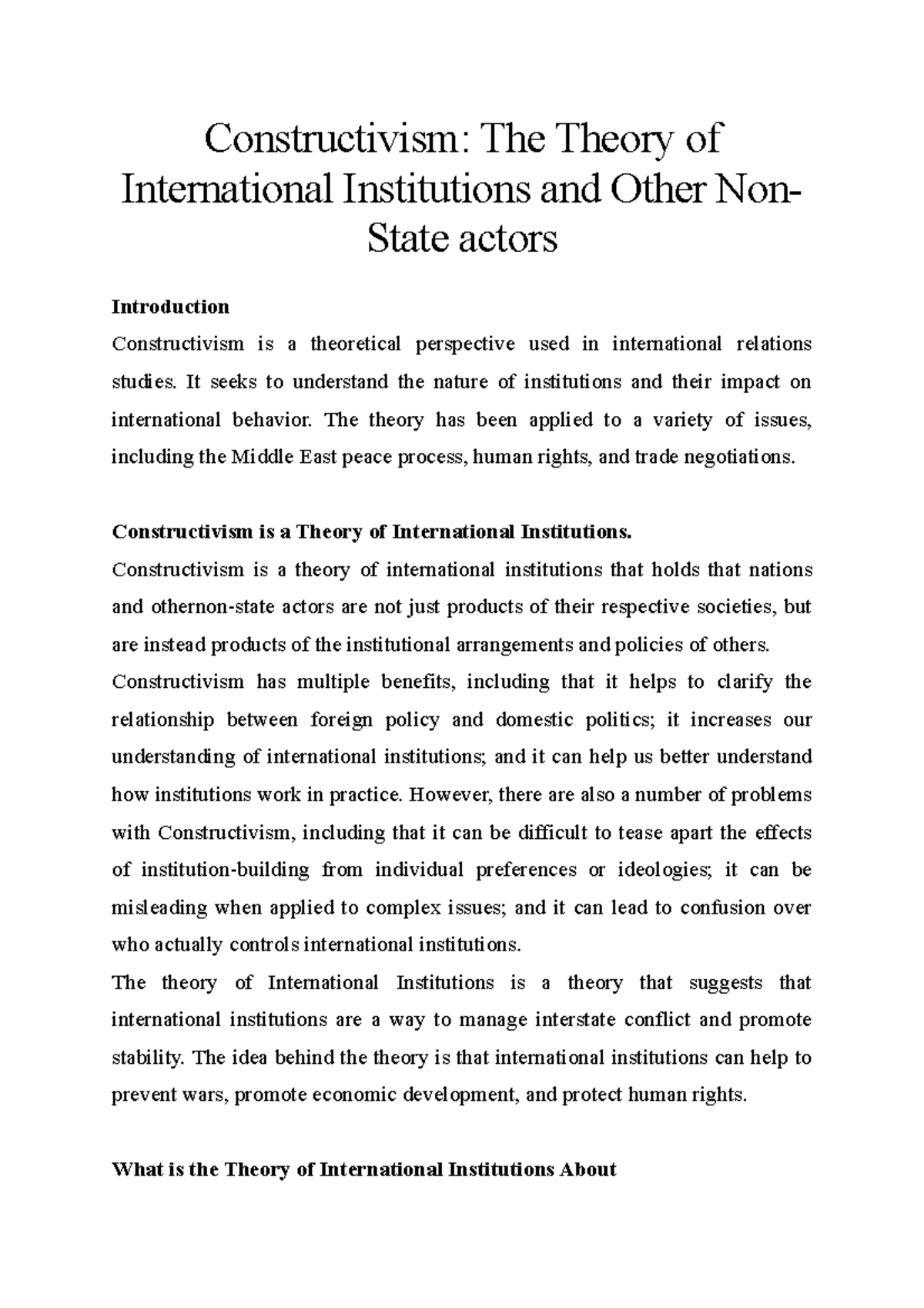 Constructivism: The Theory of International Institutions and Other Non ...