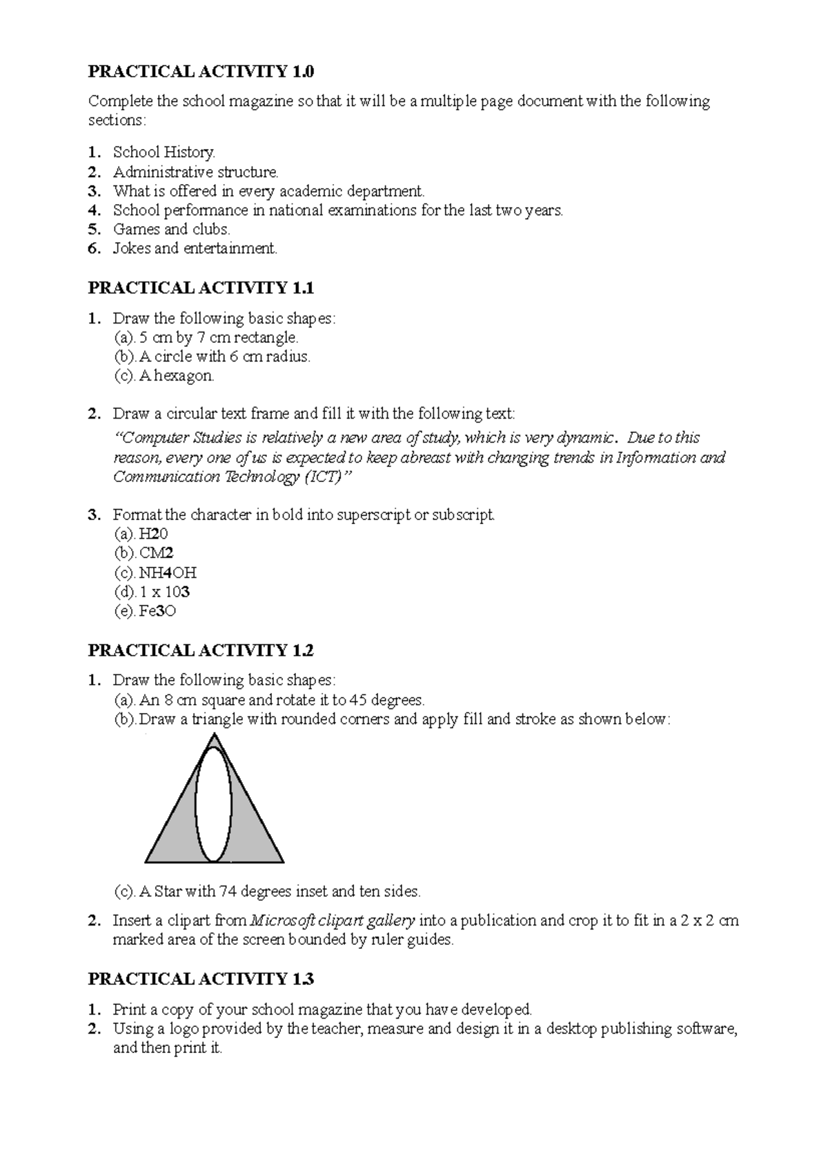 Practical exercises - Page Maker - PRACTICAL ACTIVITY 1. Complete the ...