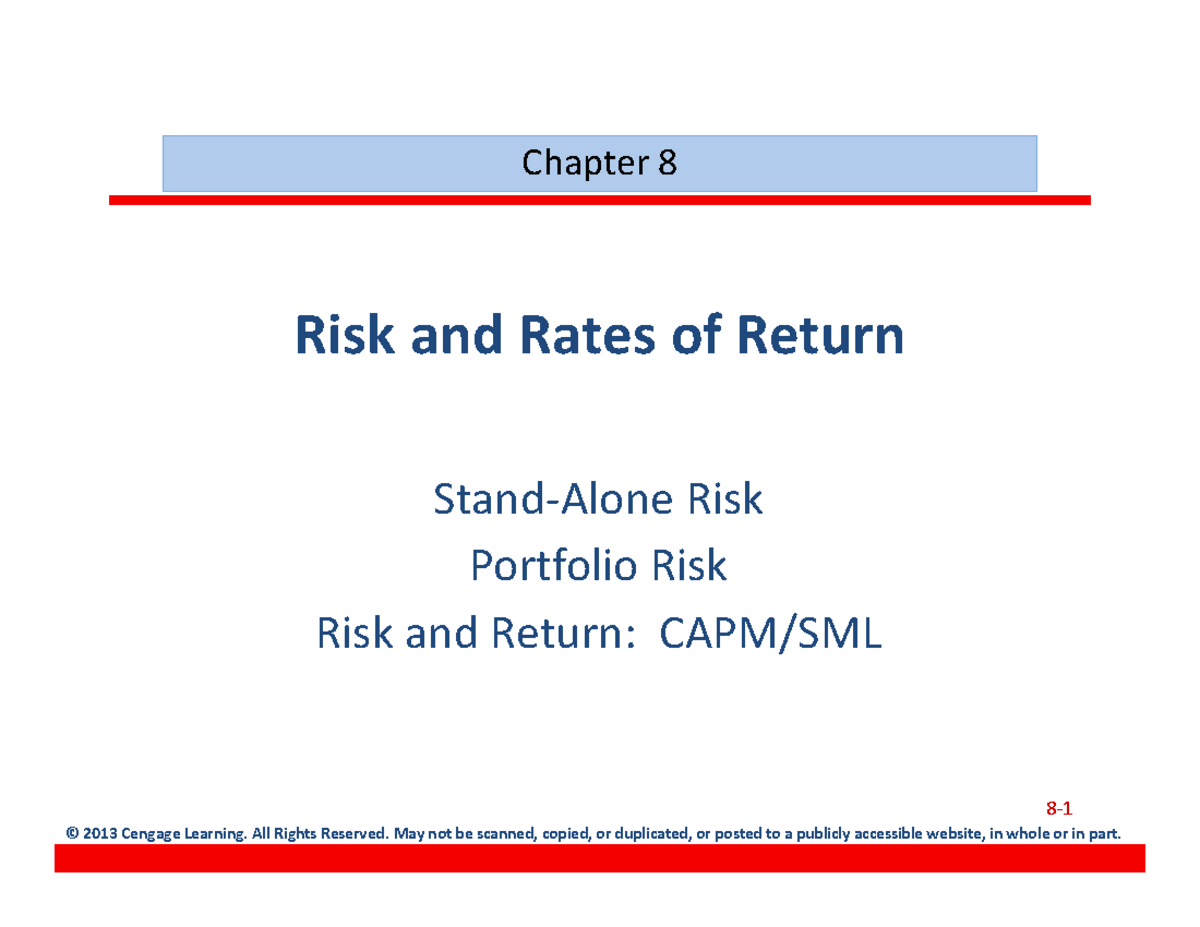 Ch08 - Risk and Return - Risk and Rates of Return Stand-Alone Risk ...