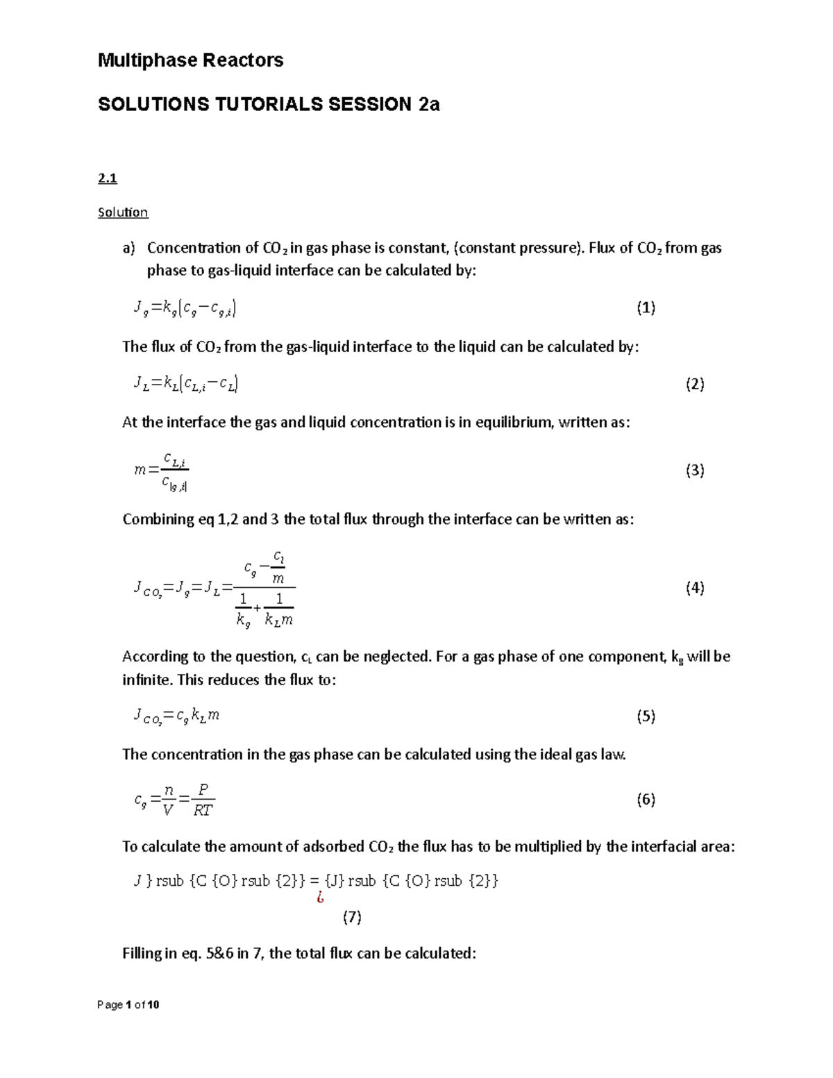 Solutions tutorials session 2a - Multiphase Reactors SOLUTIONS ...
