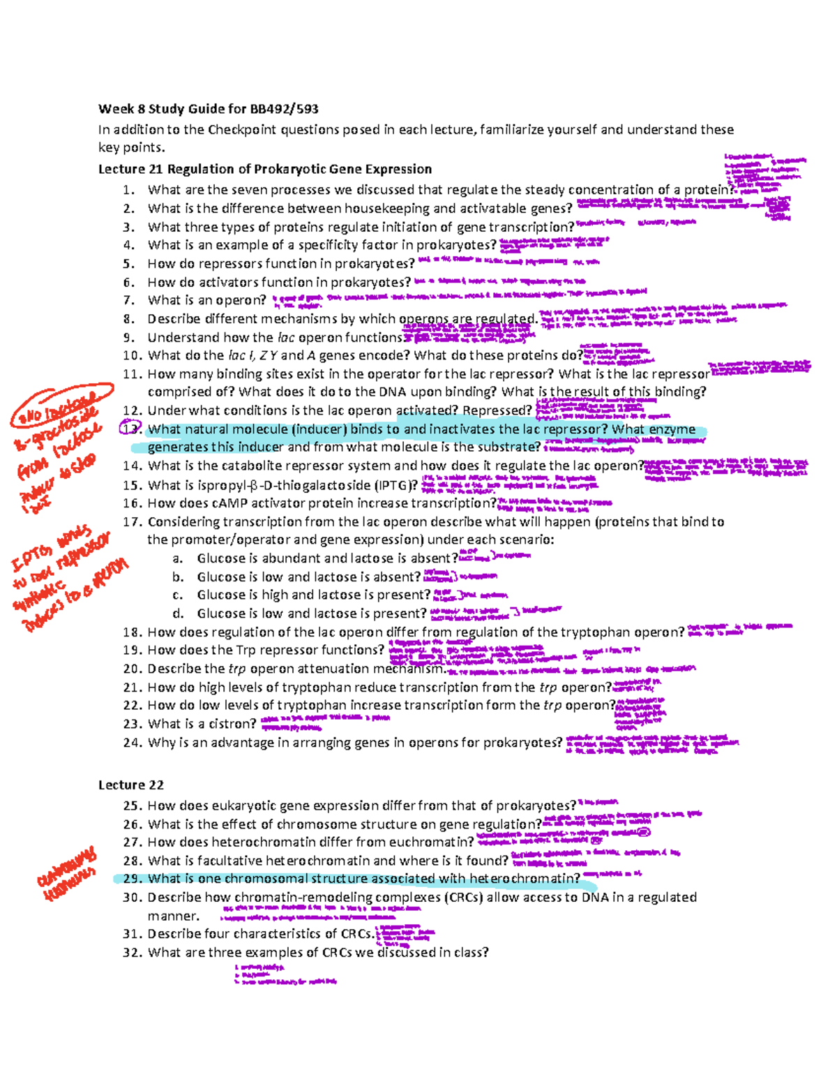 week 8 study guide - post lecture review worksheet written by Dr ...