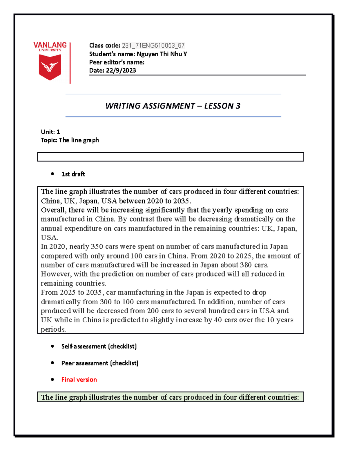Template Writing assignment line graph - Class code: 231_71ENG510053 ...