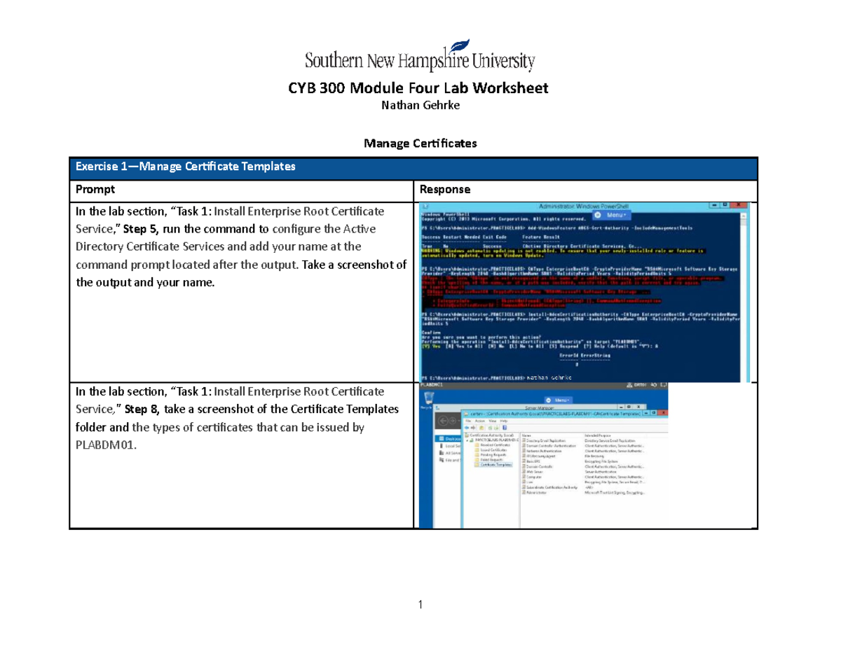 CYB 300 Module Four Lab Worksheet - CYB 300 Module Four Lab Worksheet Nathan Gehrke Manage - Studocu