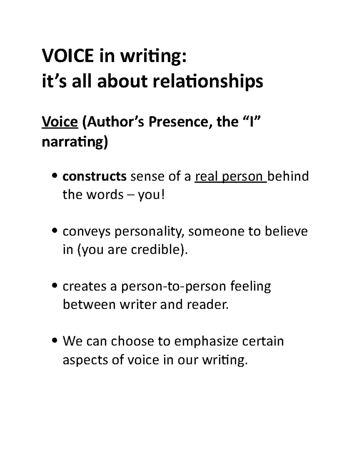 Aspects of voice in writing W21 - VOICE in writing: it’s all about ...