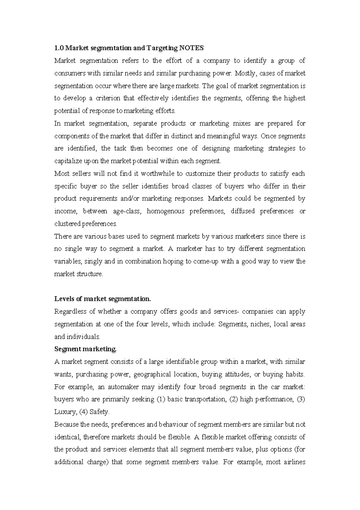 Lesson 5 Marketing Segmentation AND Targeting - 1 Market segmentation ...
