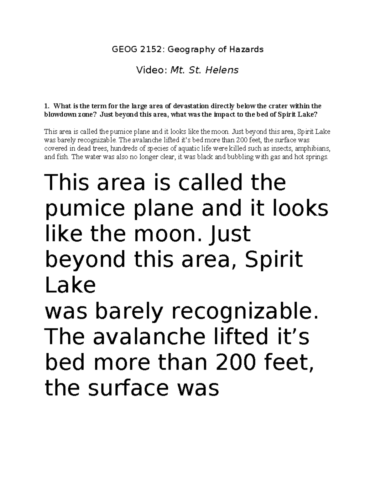 Video Questions - Mt St Helens - GEOG 2152: Geography of Hazards Video ...