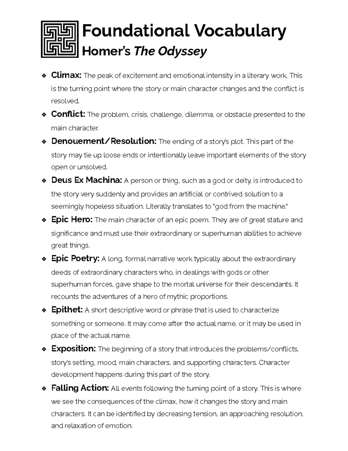 Foundational Vocabulary - Homer's The Odyssey - Foundational Vocabulary ...