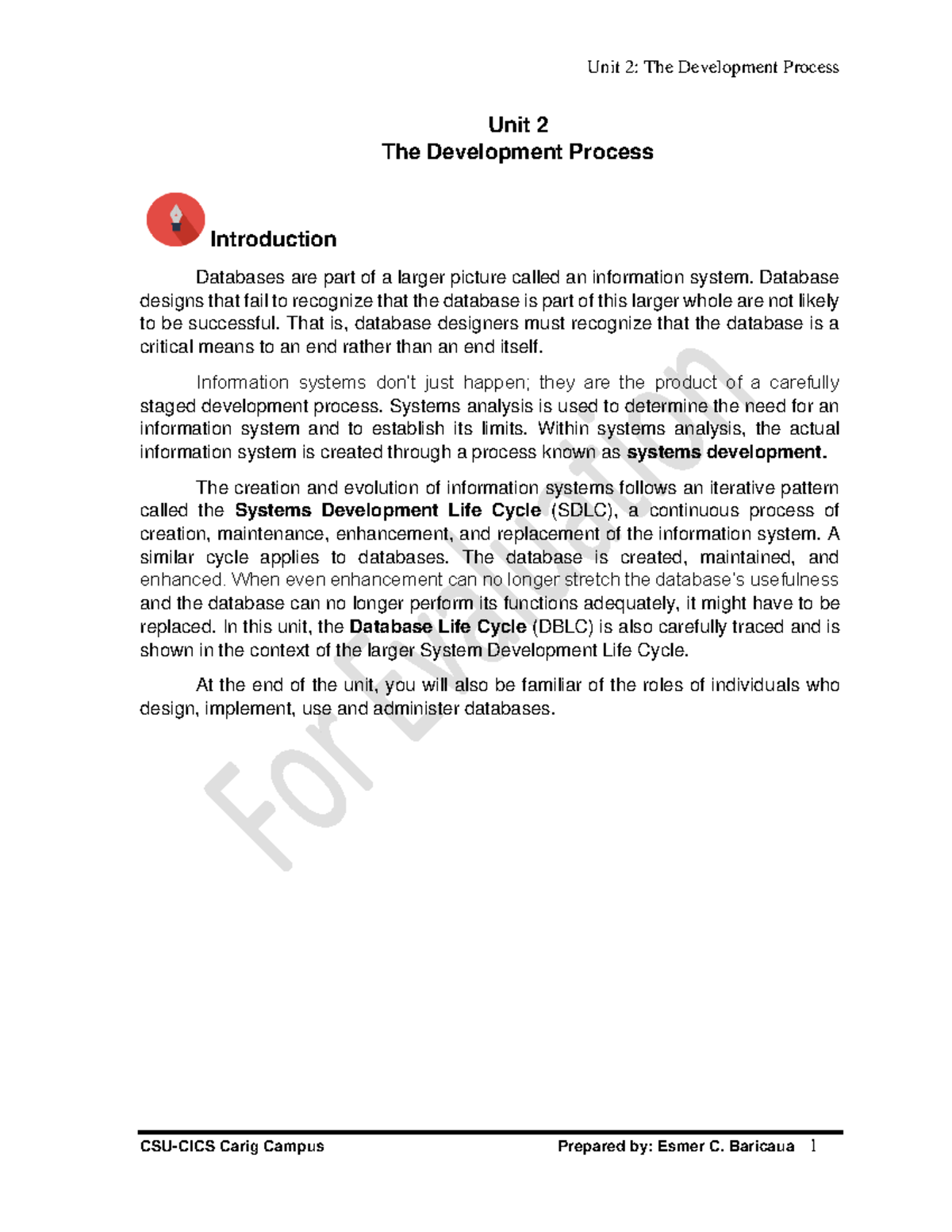 Advanced DB Unit-2 - None. - Unit 2 The Development Process ...