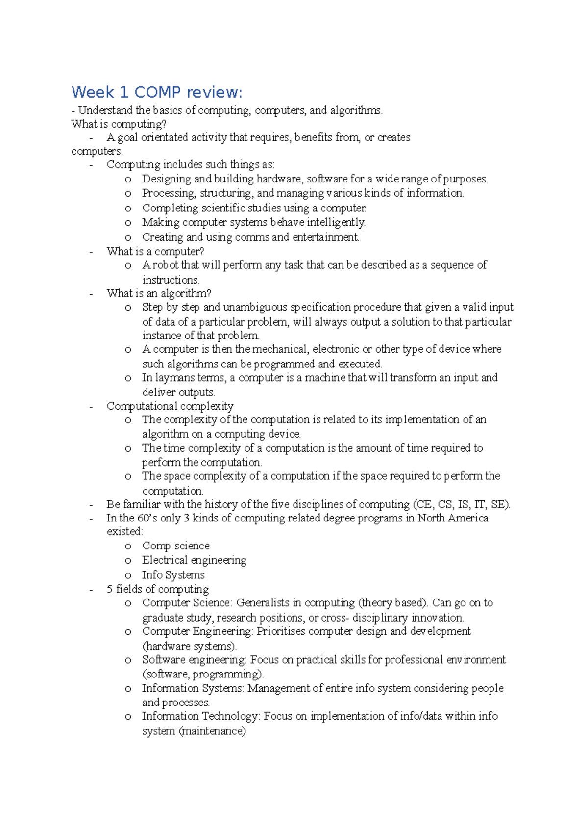 Week 1 Comp Review Lecture Notes For Week 1 Week 1 Comp Review Understand The Basics Of