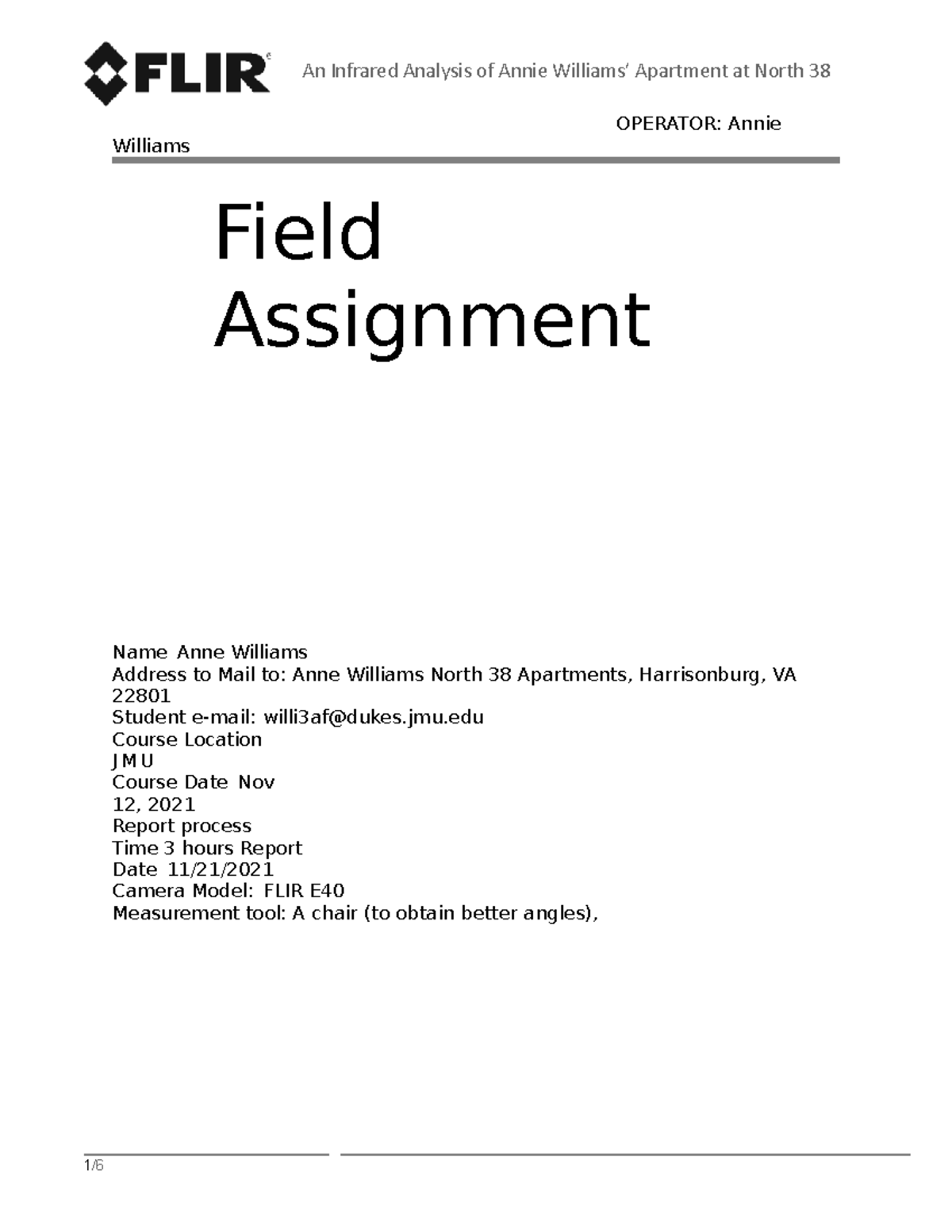 Williamsannie IR Field Assignment - OPERATOR: Annie Williams Field ...