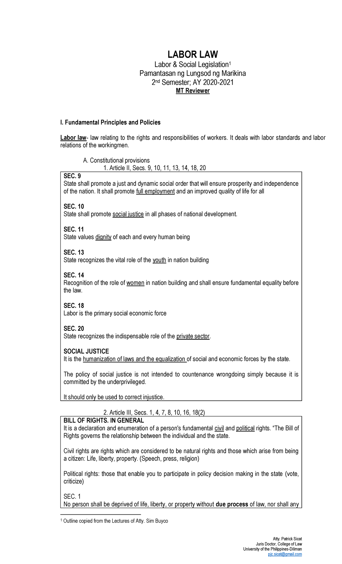 2021 Labor Law MT Reviewer PLMar - Atty. Patrick Sicat Juris Doctor ...