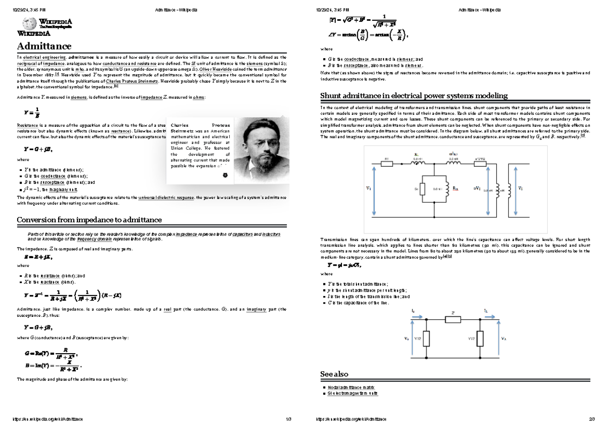 Lecture 5 - Admittance - Admittance In electrical engineering ...