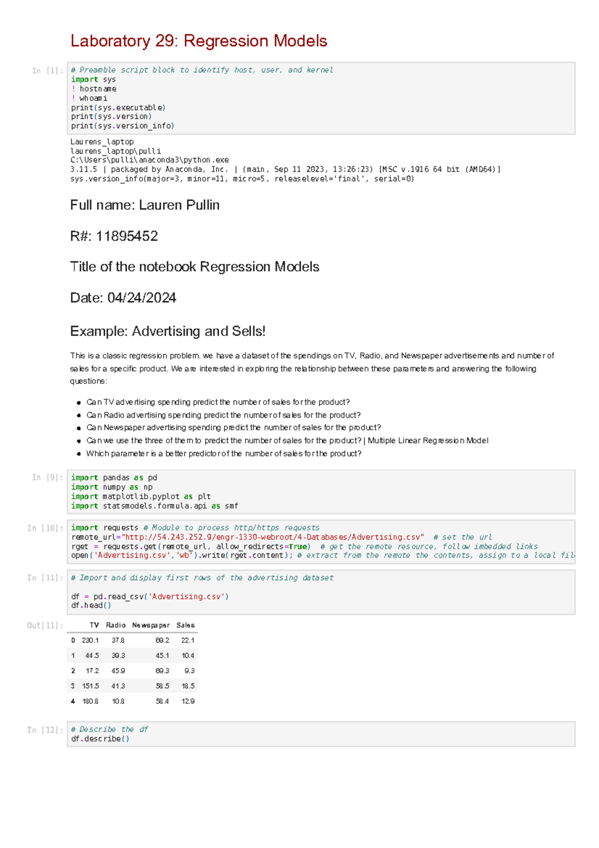 Lab29 - Laboratory 29: Regression Models Laurens_laptop laurens_laptop ...