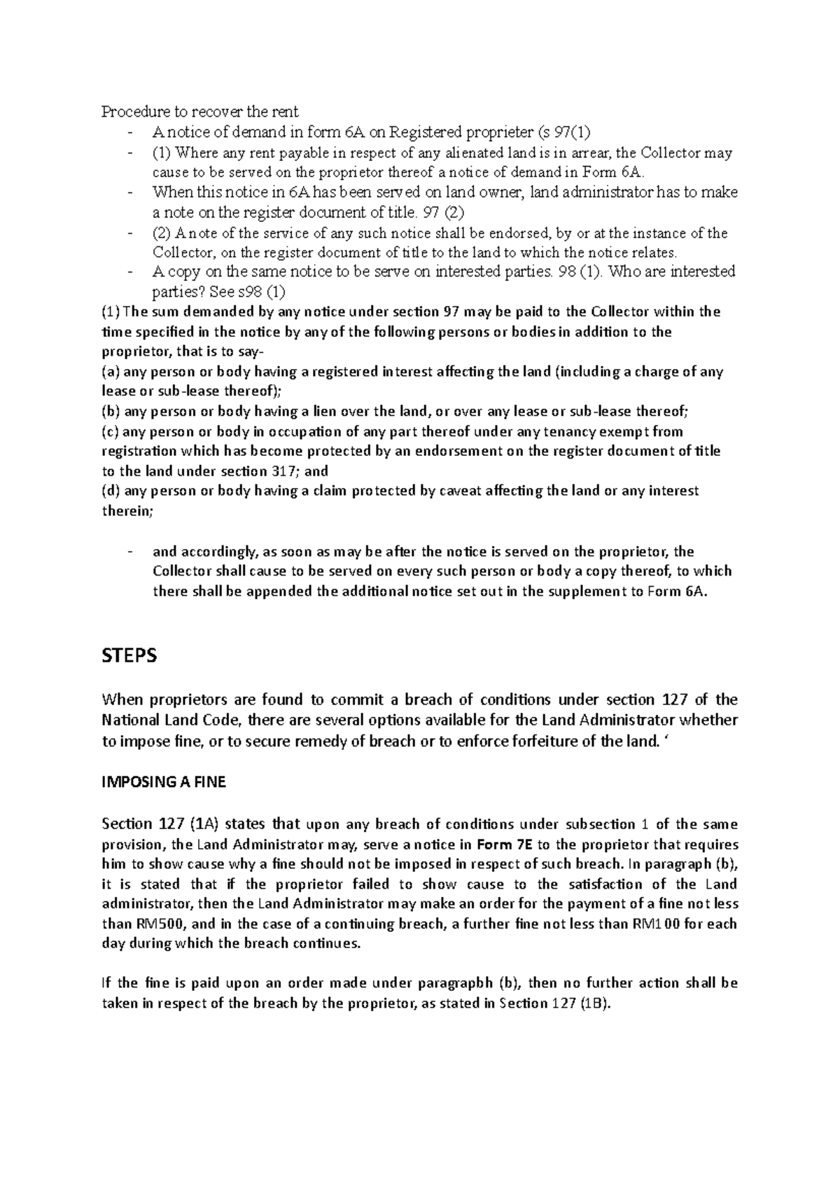 Methods of service - Procedure to recover the rent - A notice of demand ...