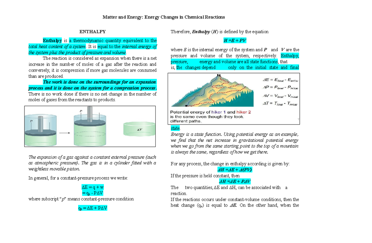 Enthalpy - Lecture notes 3 - General Chemistry - BatStateU - Studocu
