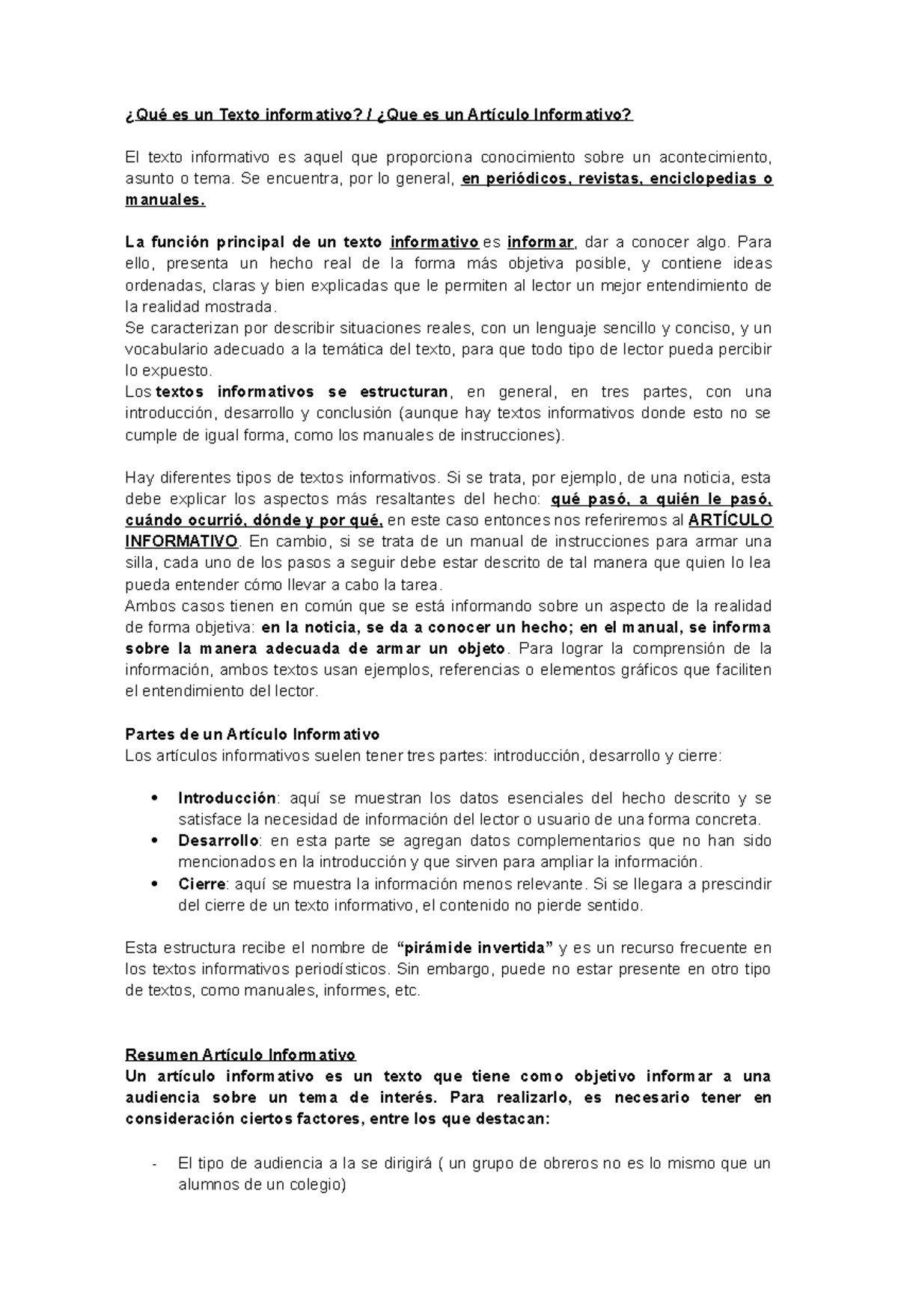 Texto Informativo Y Artículo Informativo - ¿Qué es un Texto informativo ...