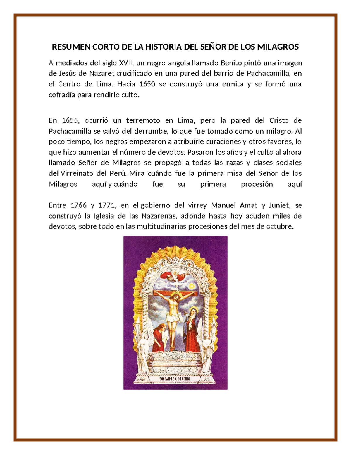 La Historia Del Senor De Los Milagros