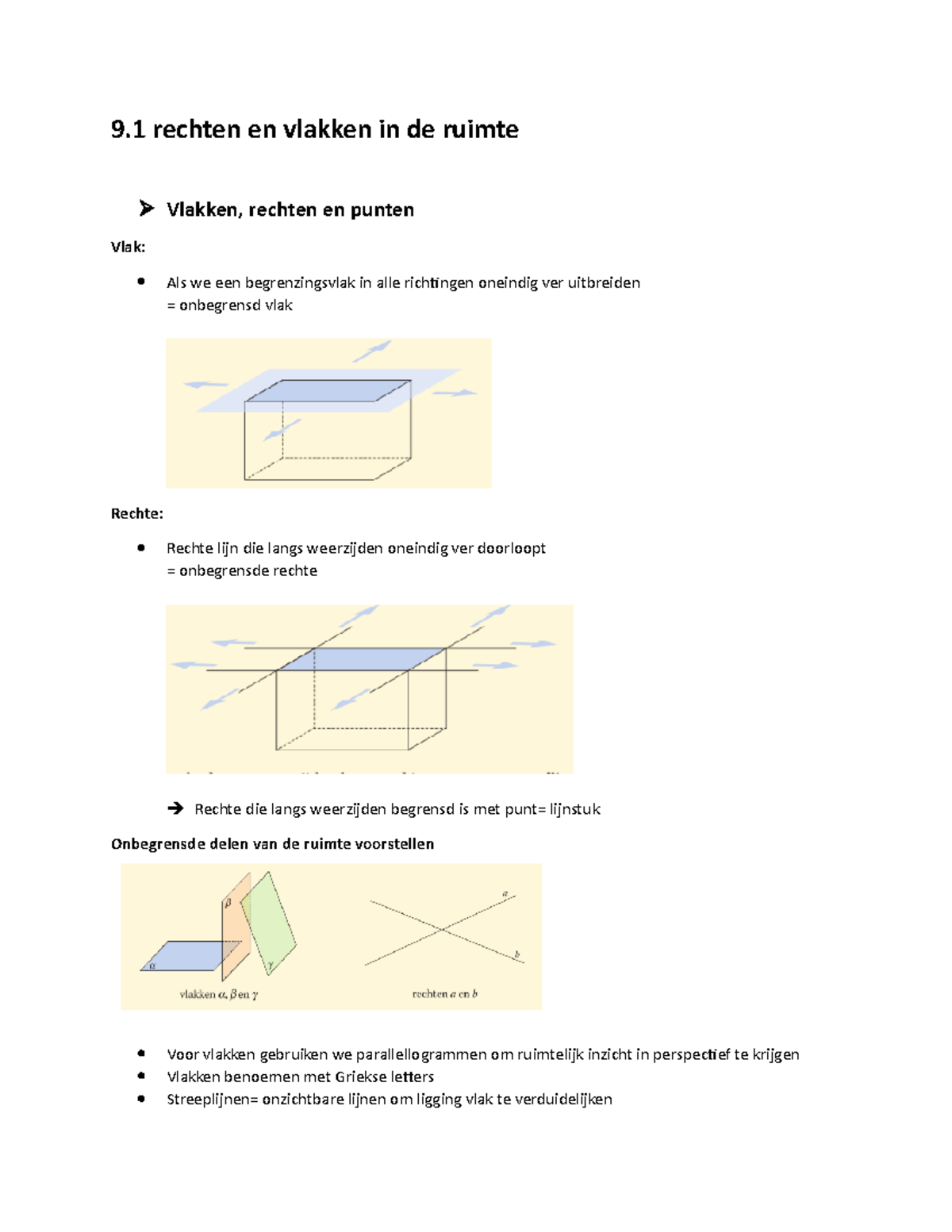 Samenvatting wiskunde ruimtemeetkunde - 9 rechten en vlakken in de ...