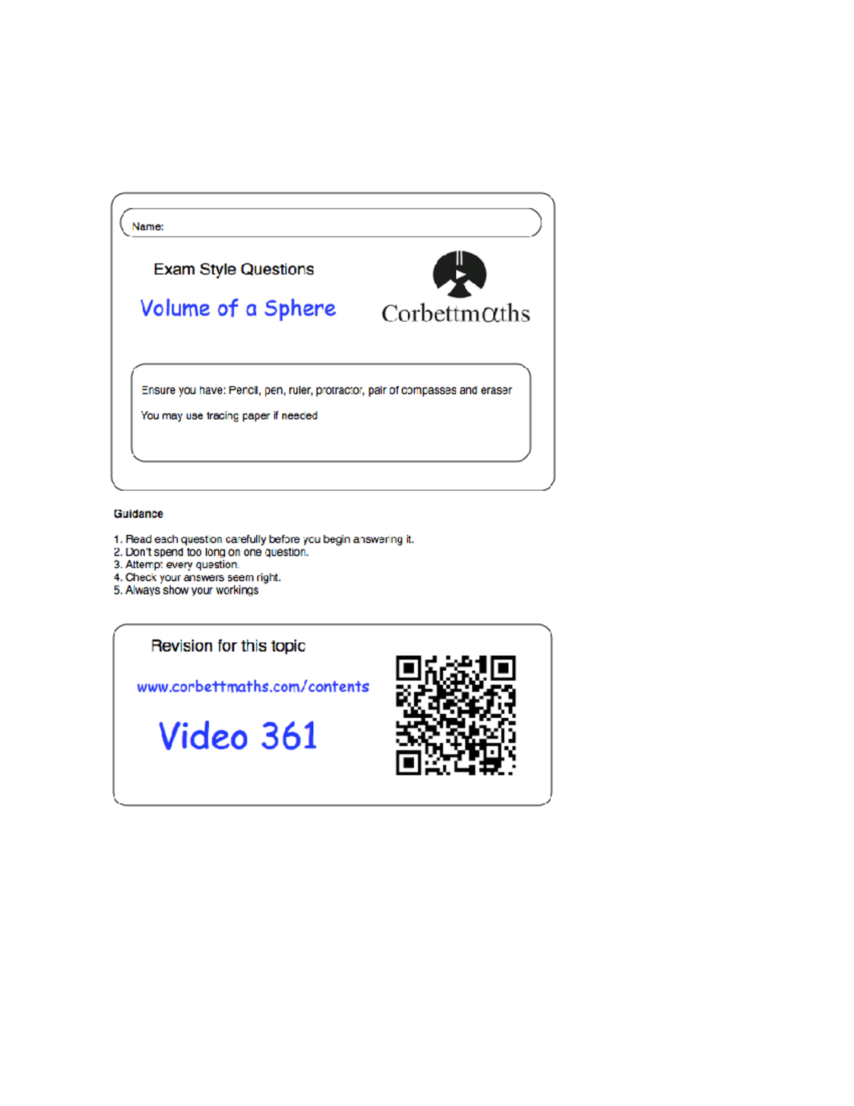 Volume of a sphere - Read each question carefully before you begin ...