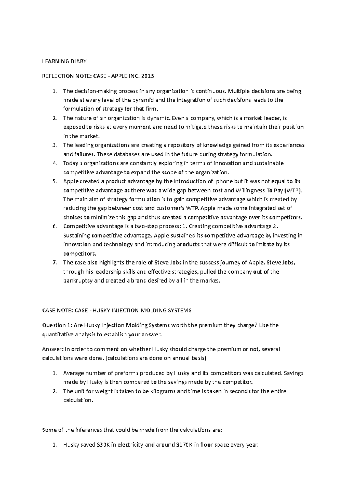 Learning Diary Referece - LEARNING DIARY REFLECTION NOTE: CASE - APPLE ...