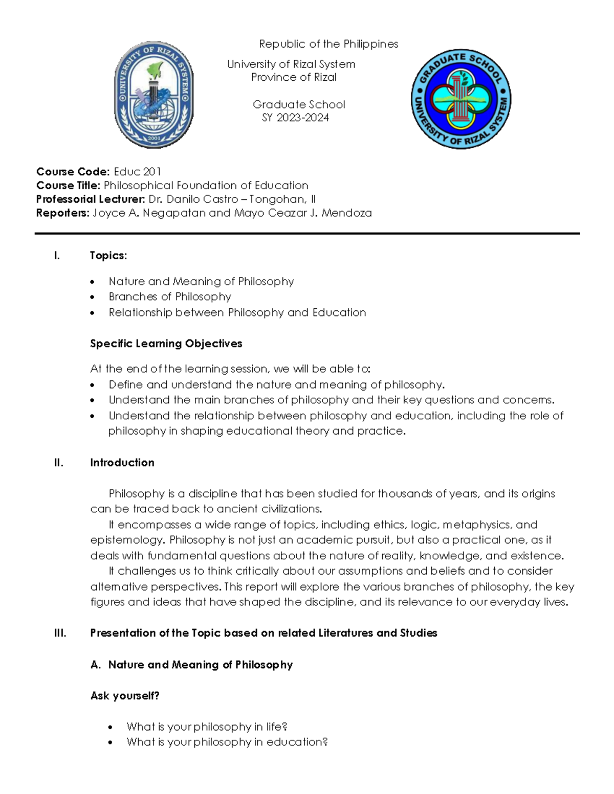 Educ-201-Report Group 1 - Republic of the Philippines University of ...