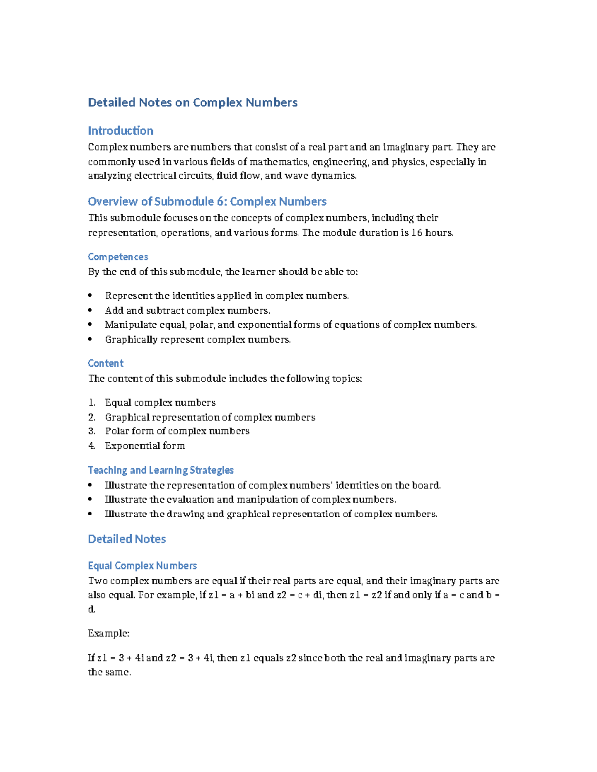 Detailed Notes Complex Numbers - Detailed Notes on Complex Numbers ...