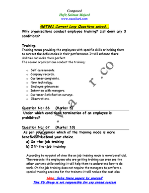 MGT501 highlighted handouts by Masters - his subject/course is designed ...