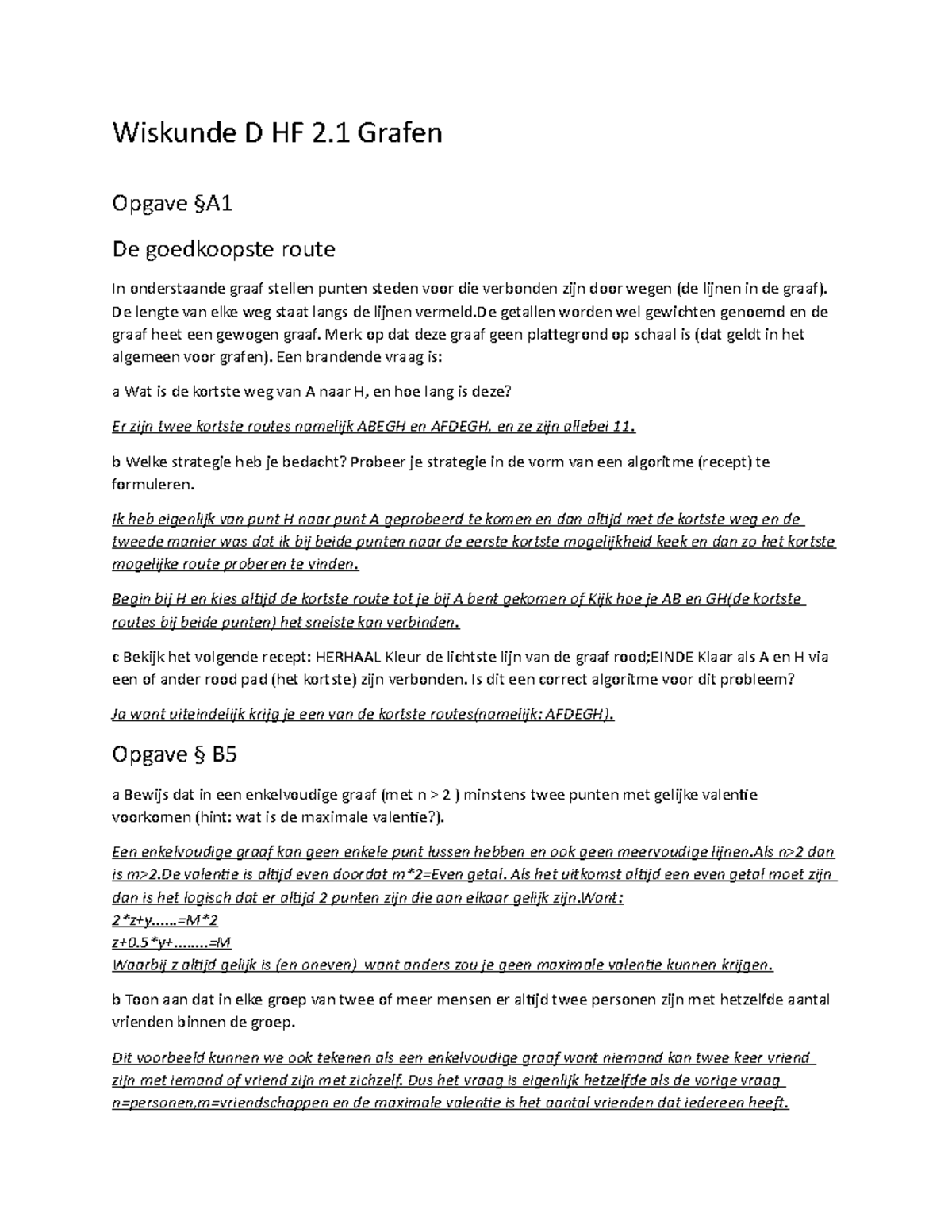 Wiskunde D Opdracht grafen - Wiskunde D HF 2 Grafen Opgave §A De ...