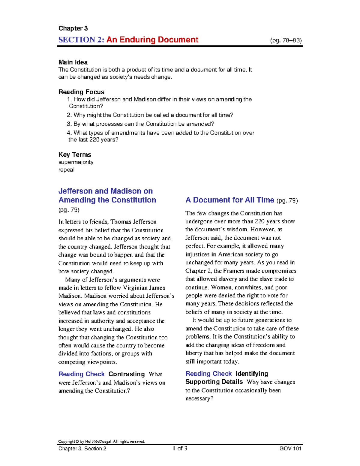Chapter 3 - Holt Mcdougal - Chapter 3 SECTION 2: An Enduring Document ...