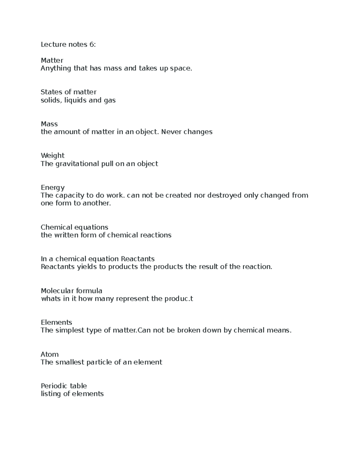 General Chemestry Lab CHM 1045L Lecture notes 6 - Lecture notes 6 ...