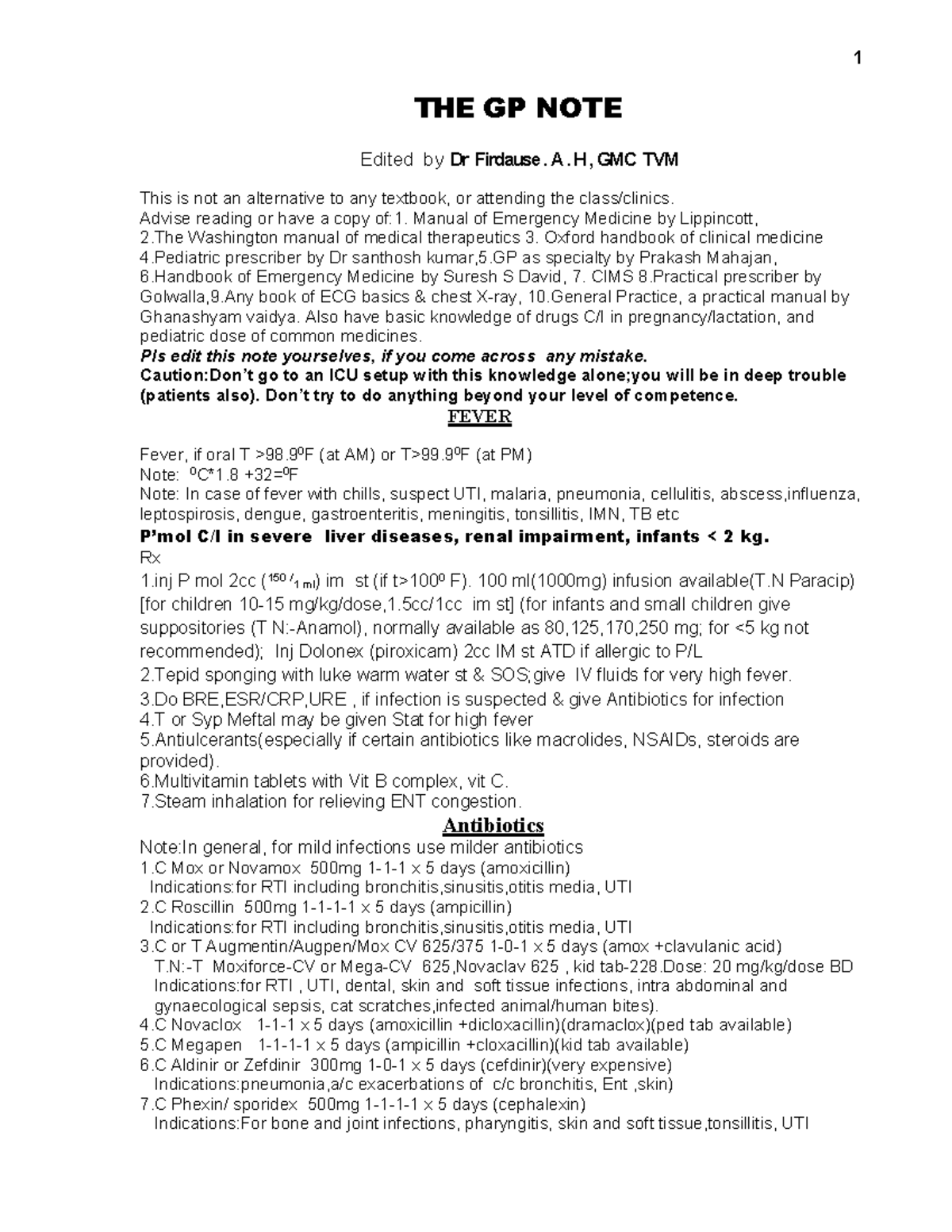 The GP NOTE-2 - Manual for Duty doctors for fever, vitamins ...