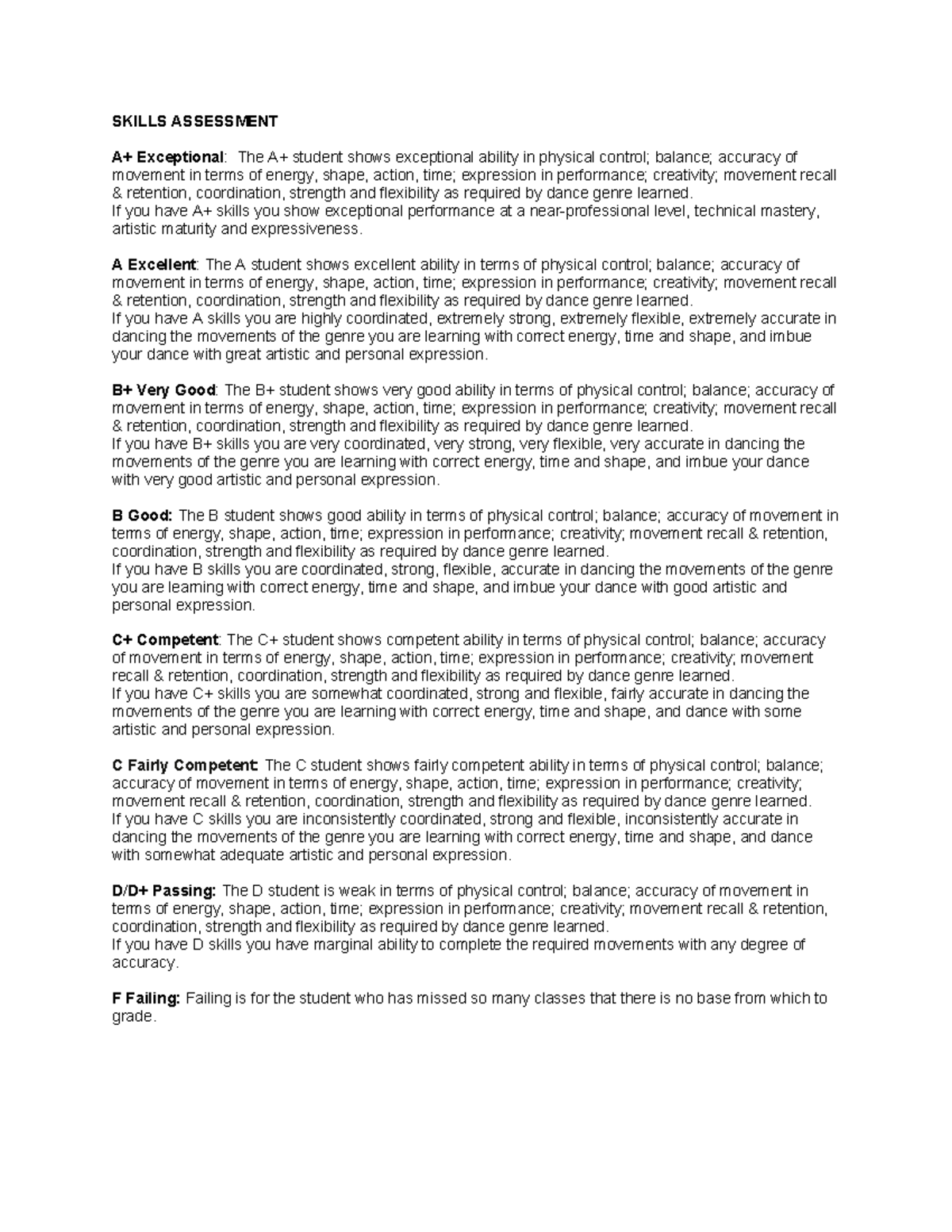 Skills Assessment - SKILLS ASSESSMENT A+ Exceptional: The A+ student ...