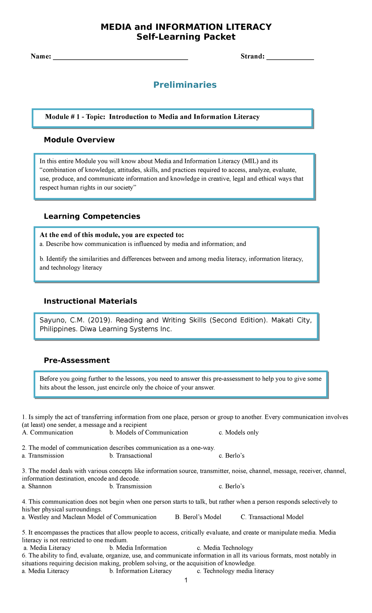 Media Information Literacy Week 1 Final - MEDIA and INFORMATION ...
