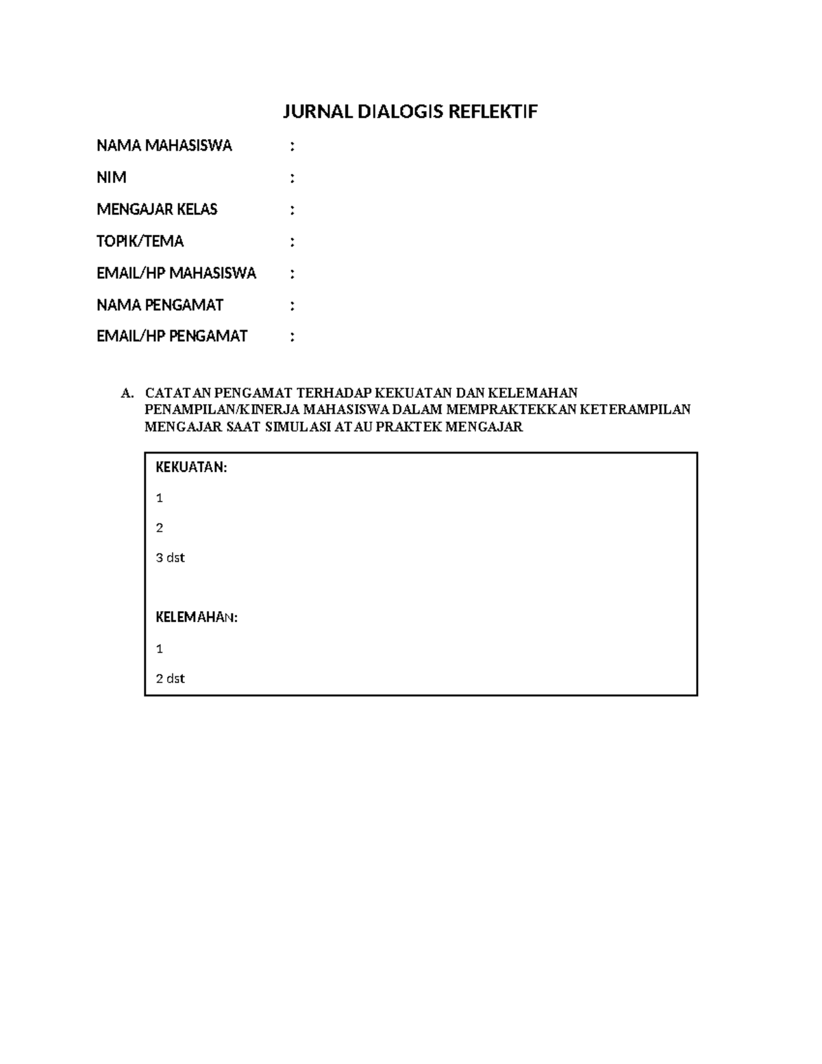 Format Jurnal Dialogis Reflektif - JURNAL DIALOGIS REFLEKTIF NAMA ...