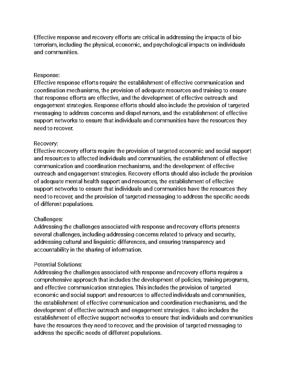 Response and Recovery Efforts - Effective response and recovery efforts ...