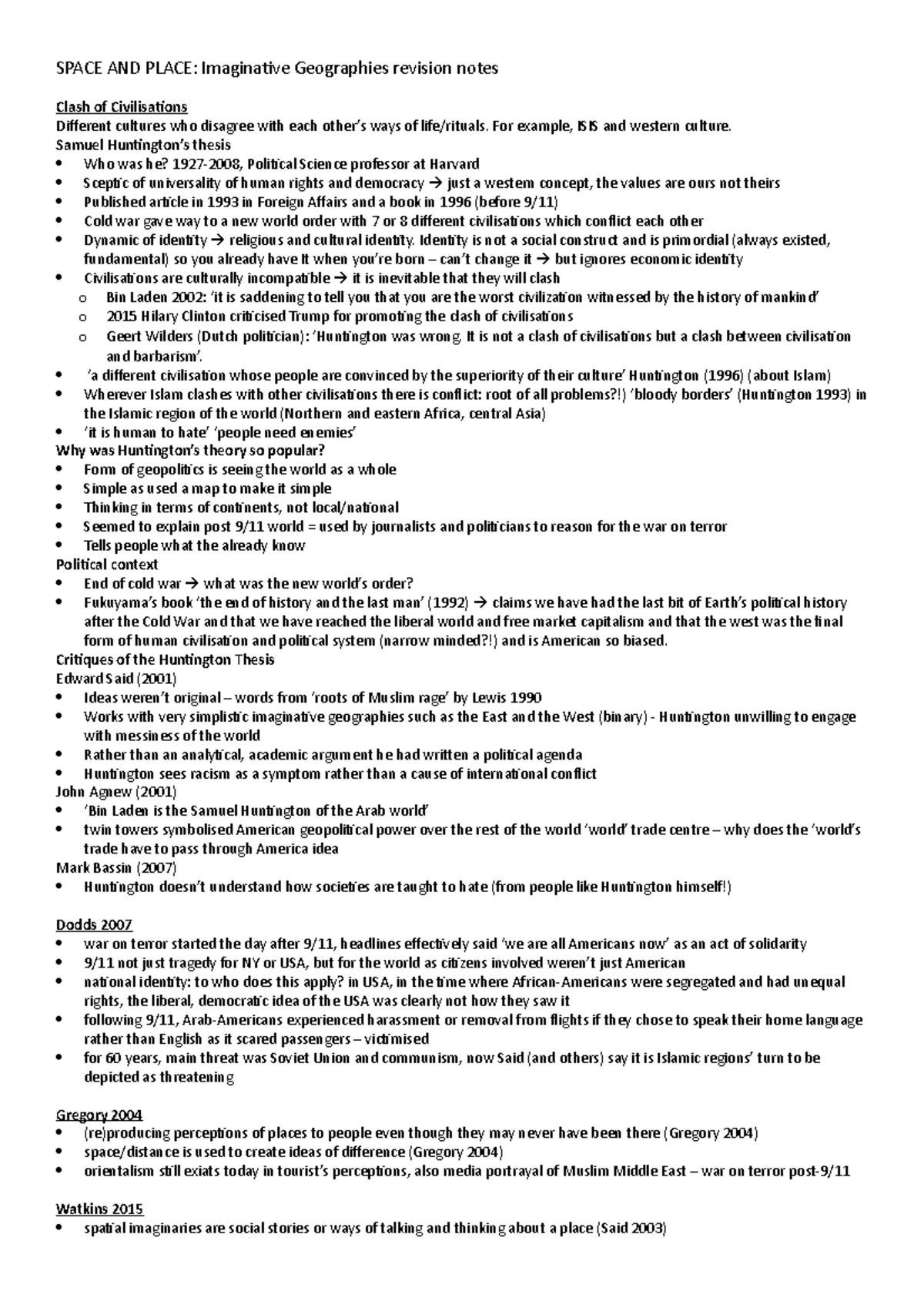 Human geography paper revision notes - SPACE AND PLACE: Imaginative ...