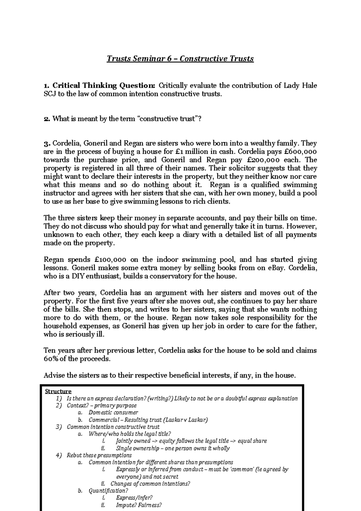 Trusts Seminar 6 – Constructive Trusts - Trusts Seminar 6 ...