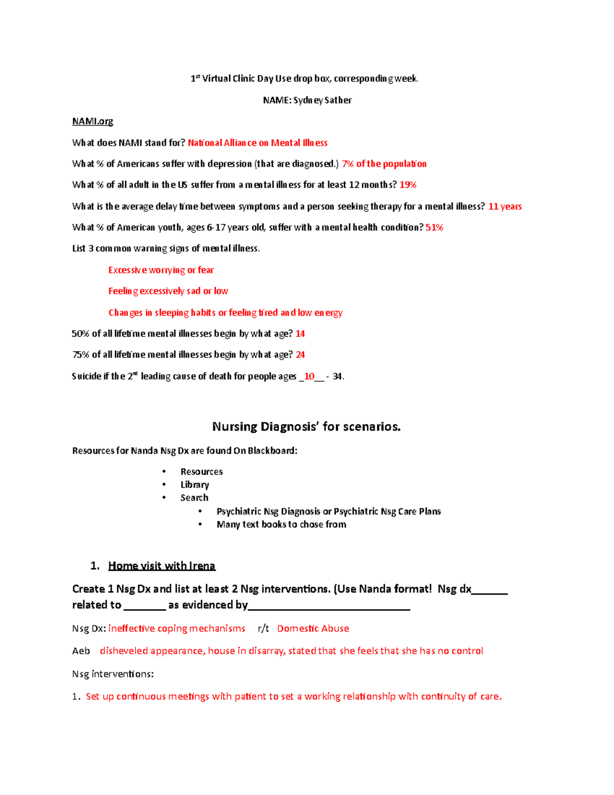 Ssather 1st Virtual Clinic Day Assignment 73020 - 1 st Virtual Clinic ...