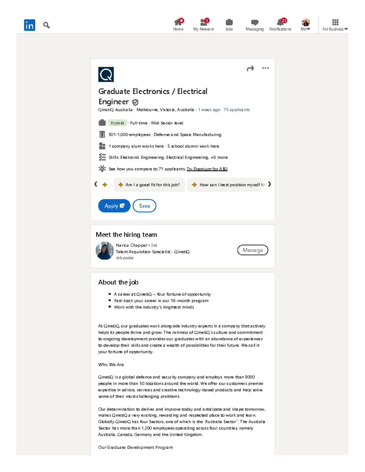 Sample Target Job For Assessment 1 - Graduate Electronics / Electrical ...