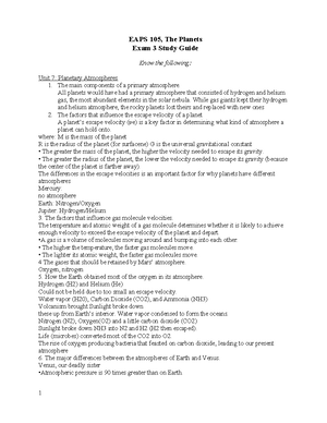 Exam 1 Study Guide - EAPS 105, The Planets Exam 1 Study Guide Know the ...