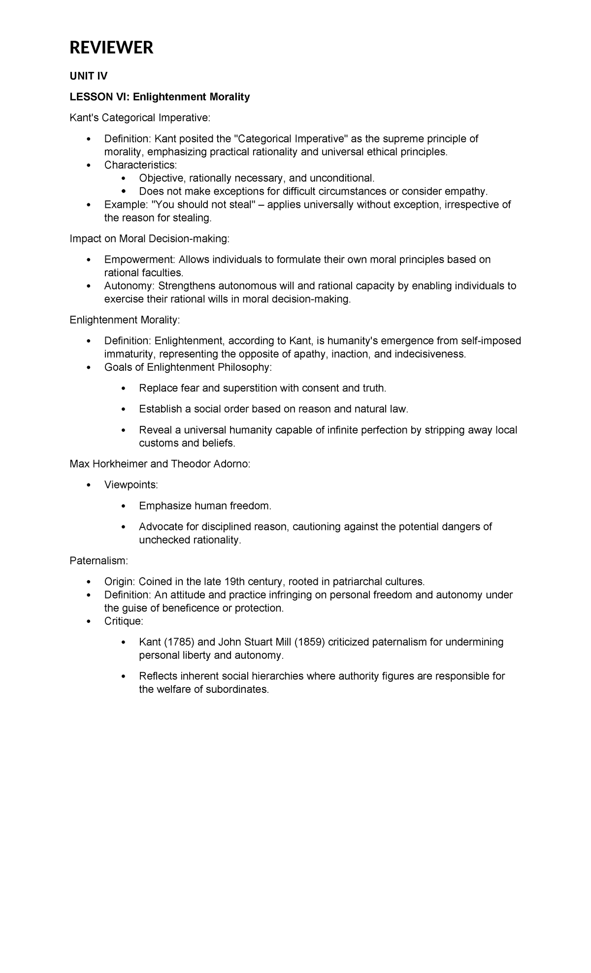 Haha - vdgg - UNIT IV LESSON VI: Enlightenment Morality Kant's ...