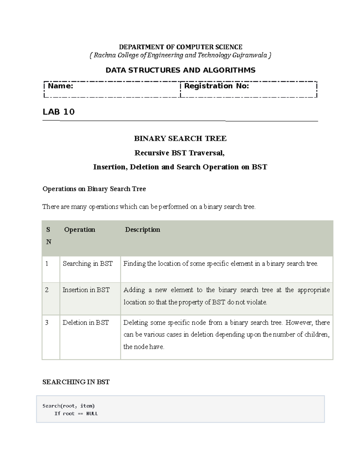 DS-Lab10 - That is material practis material - DEPARTMENT OF COMPUTER SCIENCE ( Rachna College ...