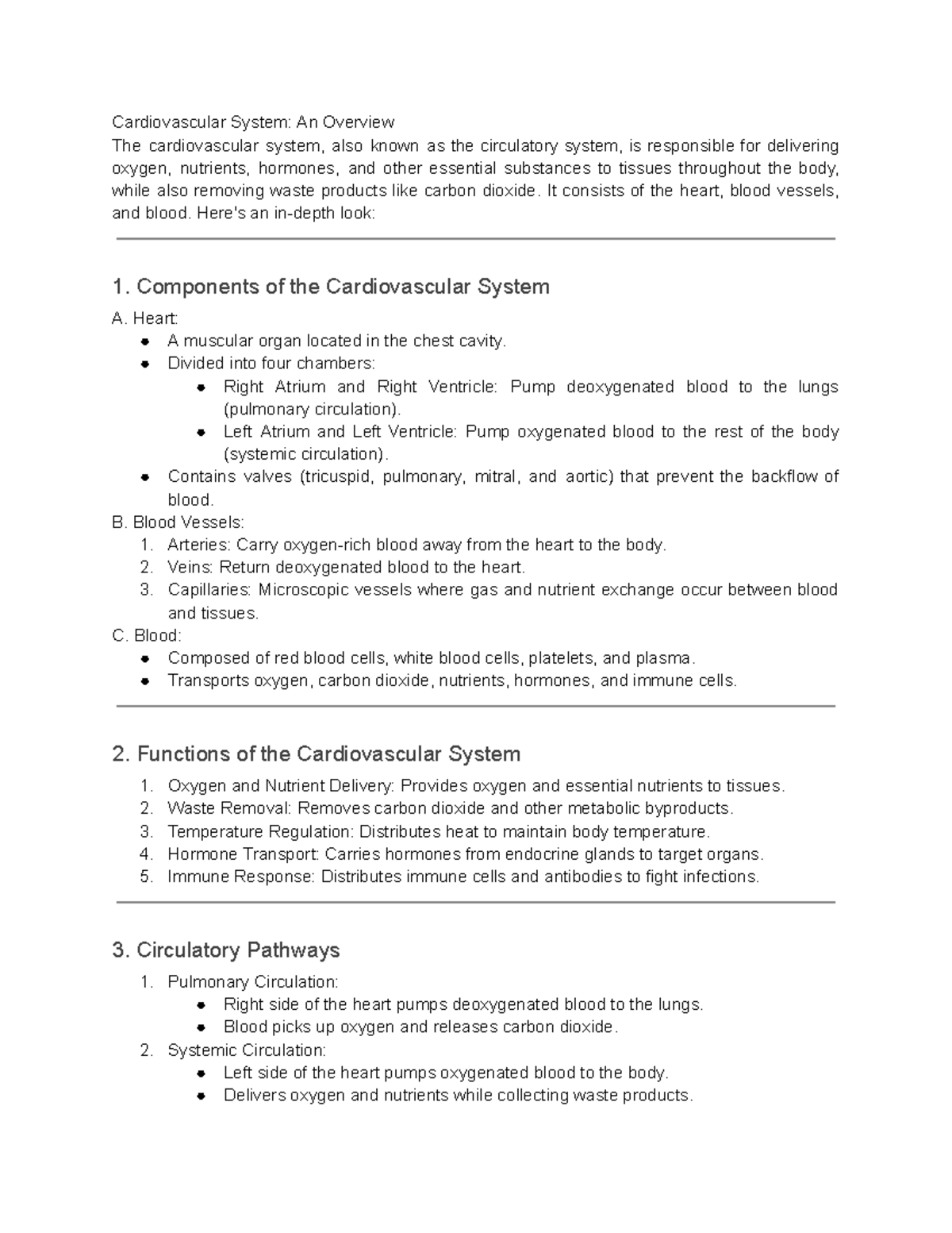 Cardiovascular - Notes - Cardiovascular System: An Overview The ...