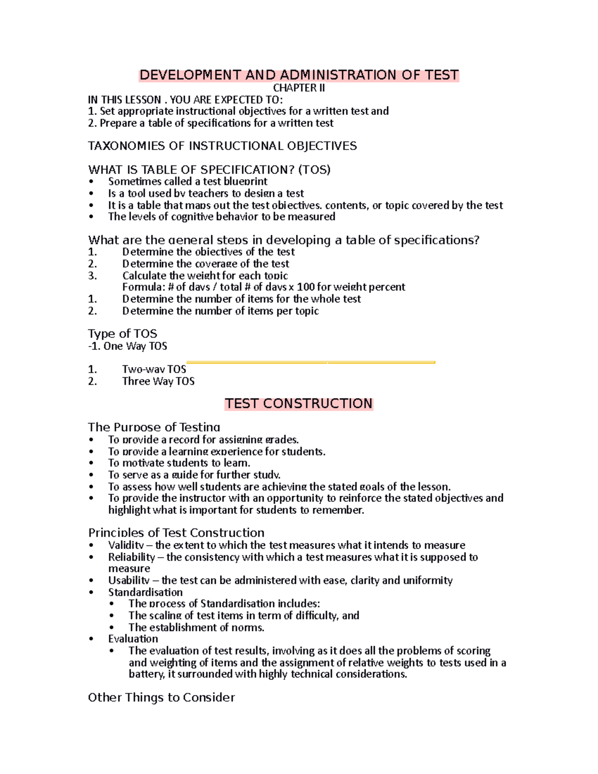 Development and Administration of Test and Test Construction ...