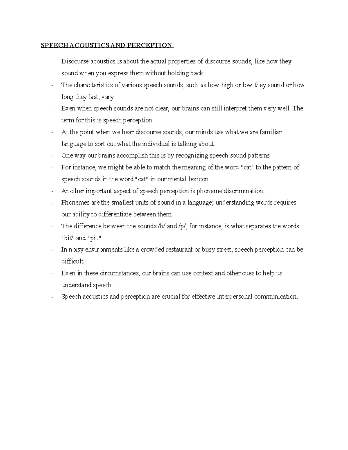 Speech Acoustics AND Perception Notes 2 - SPEECH ACOUSTICS AND ...