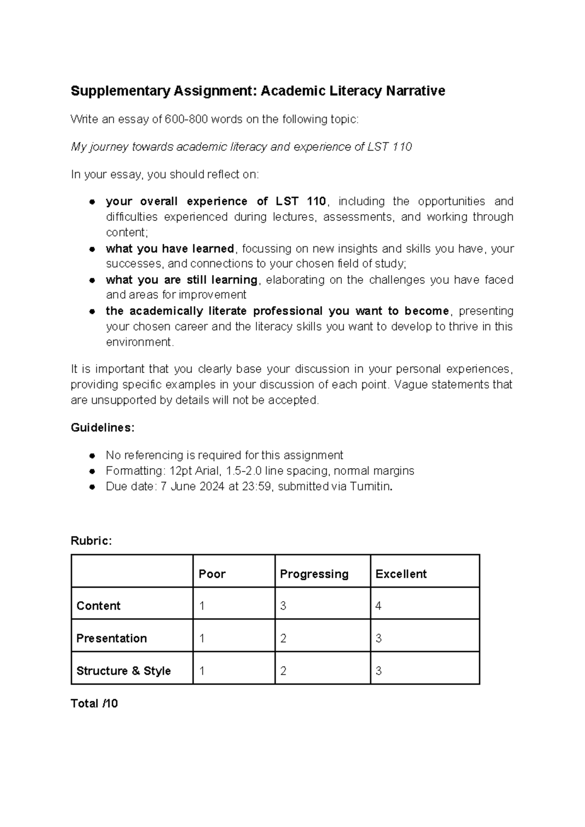 Instructions Rubric - Summary Language and study skills 110 ...